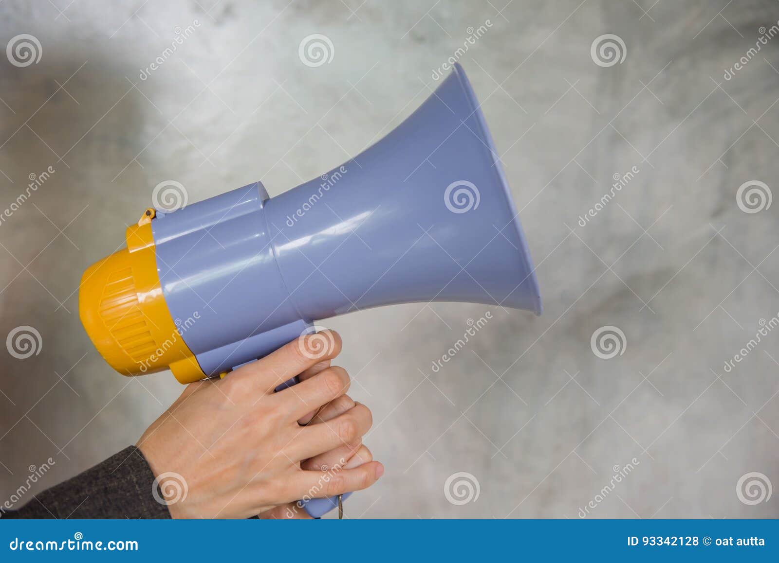 Closeup Megaphone of Human Hand Holding on Gray Background Stock Photo ...