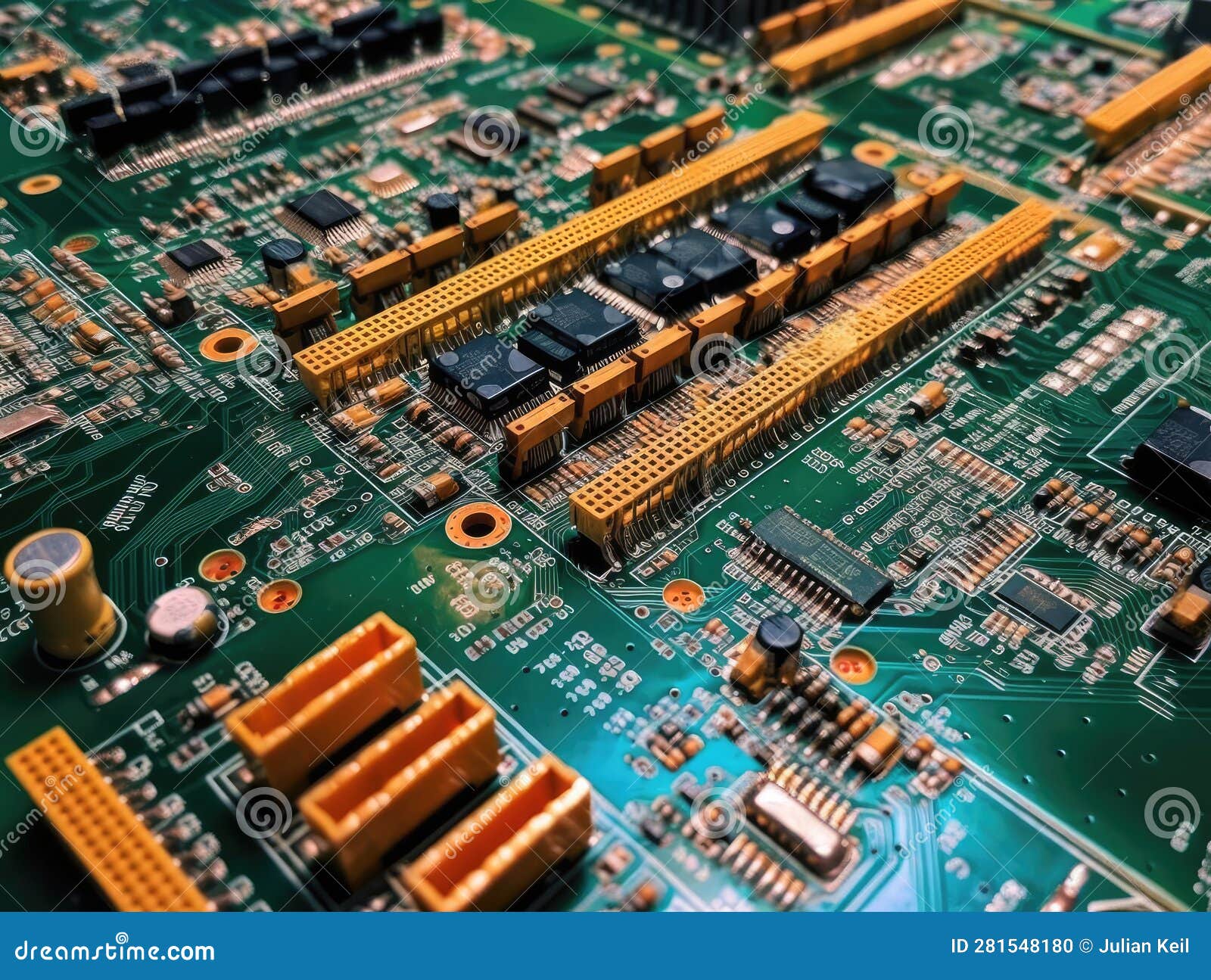 Glowing Green Circuit Board with Electronics Closeup Stock Illustration ...