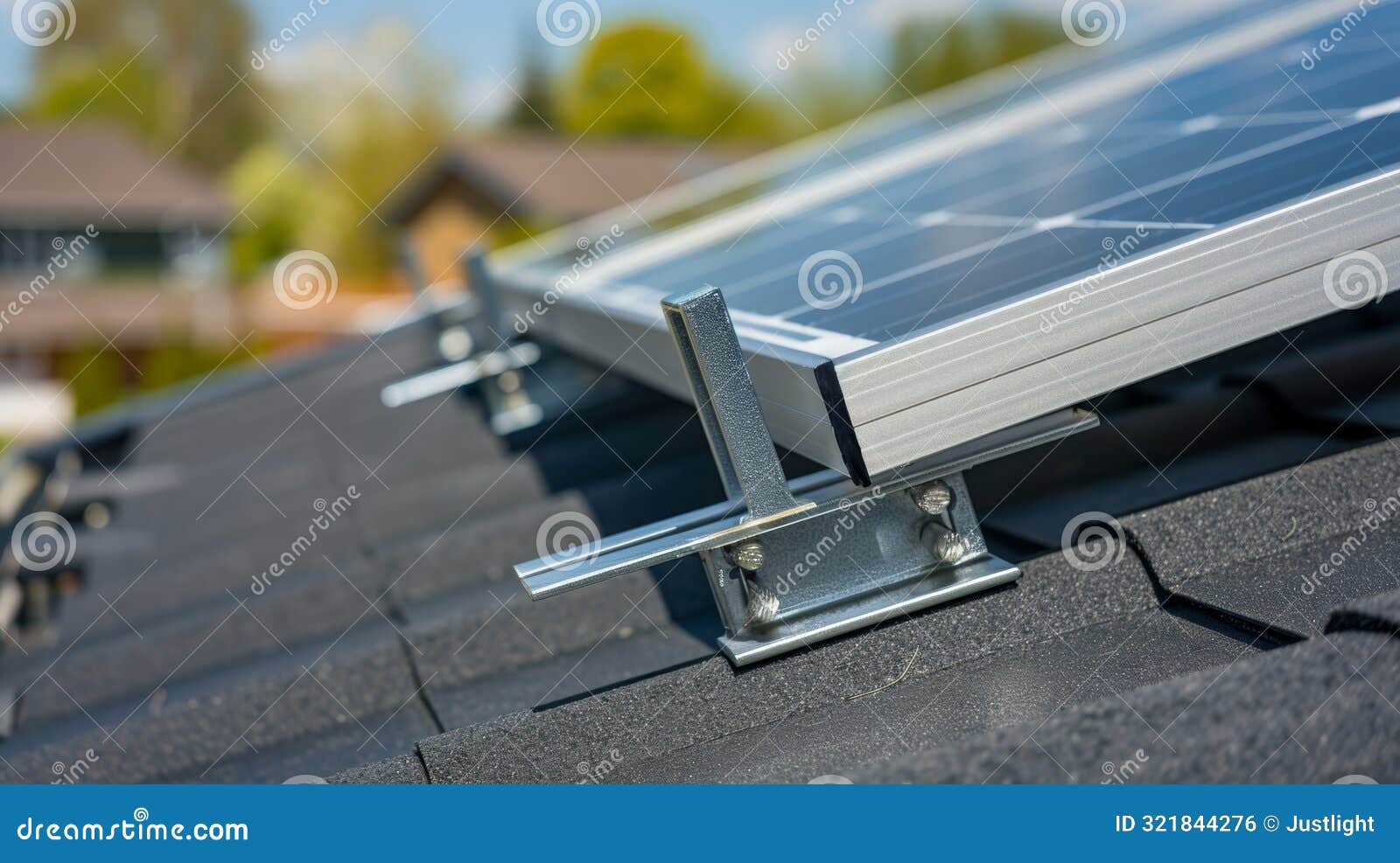 A Closeup of Metal Brackets Securing a Solar Panel To a Rooftop Stock ...