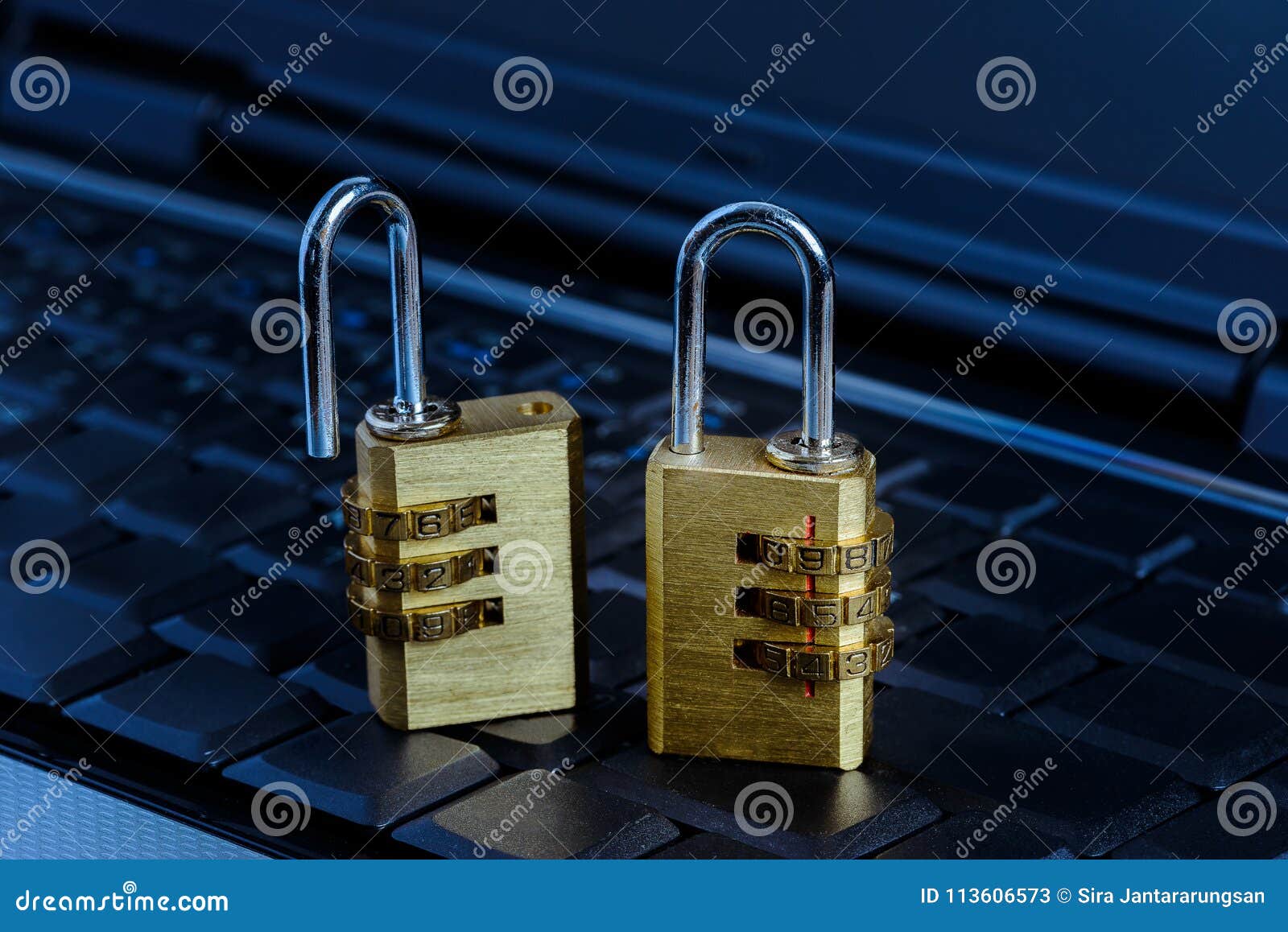 Metal Security Lock with Password on Computer Keyboard Stock Image ...