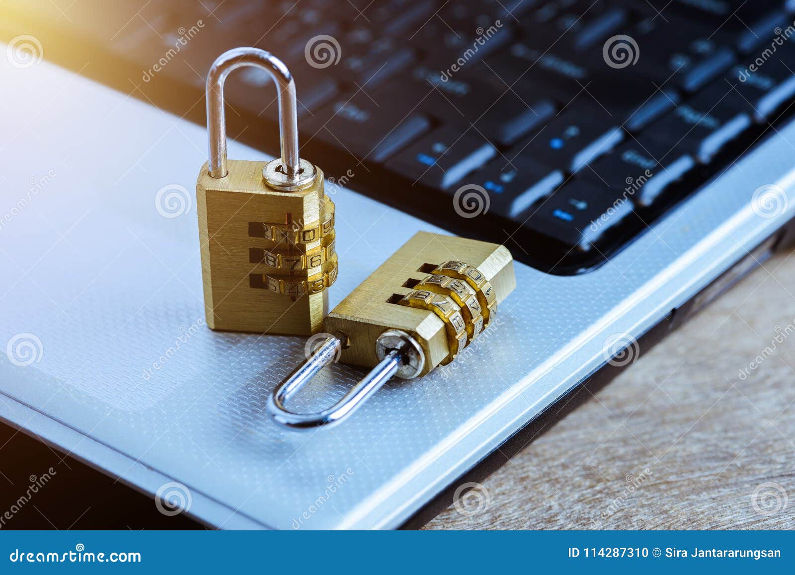Metal Security Lock with Password on Computer Keyboard Stock Photo ...