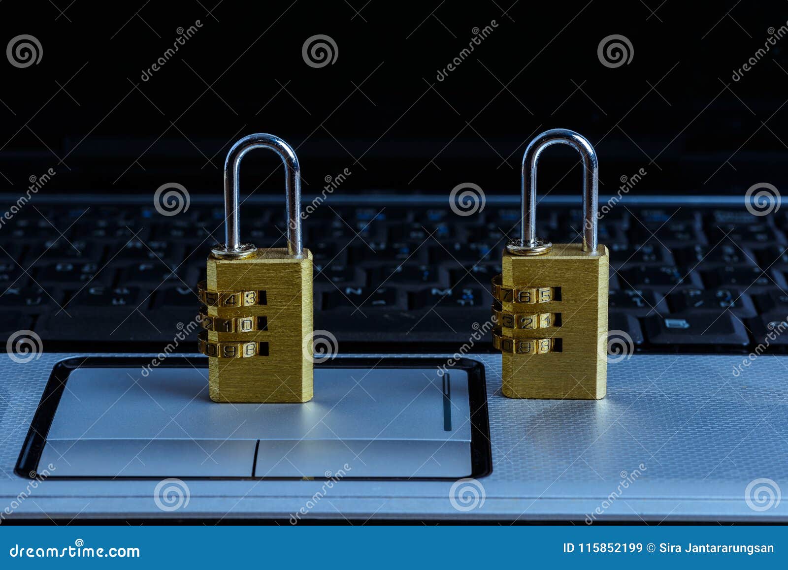 Metal Security Lock with Password on Computer Keyboard Stock Image ...