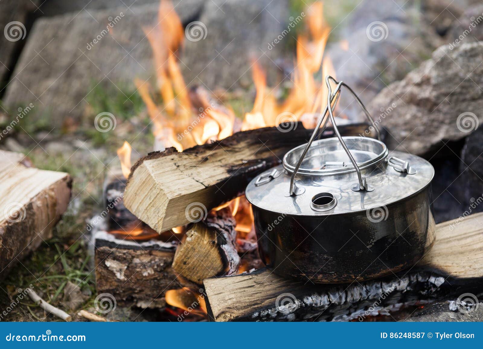 Closeup of Metallic Pot on Bonfire Stock Image - Image of campsite ...