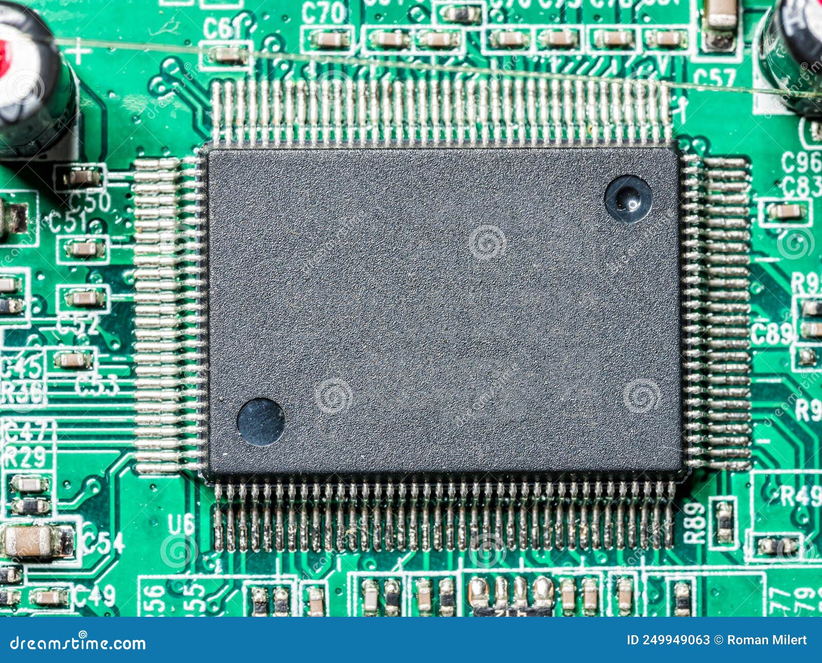 Closeup of Microchip on PCB Board Stock Image - Image of electric ...