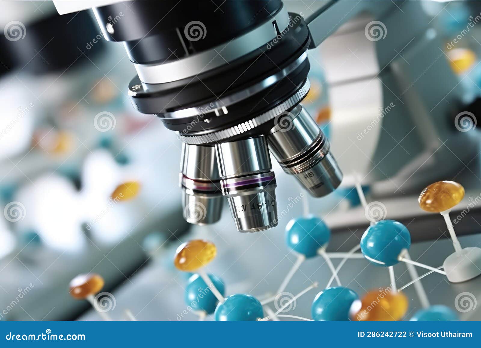 Closeup Microscope Data Analysis in the Laboratory, Medicine Equipment ...