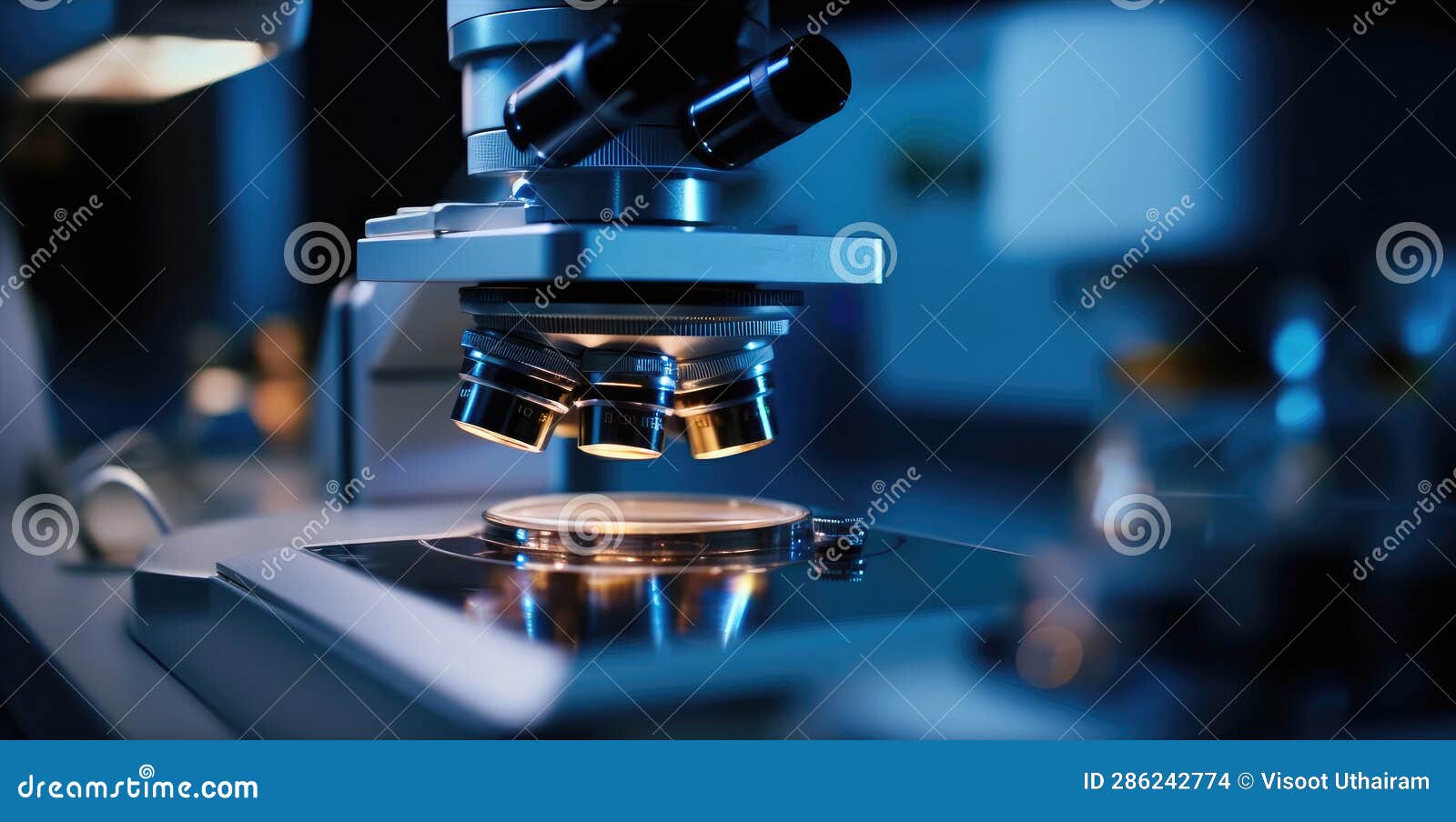 Closeup Microscope Data Analysis in the Laboratory, Medicine Equipment ...