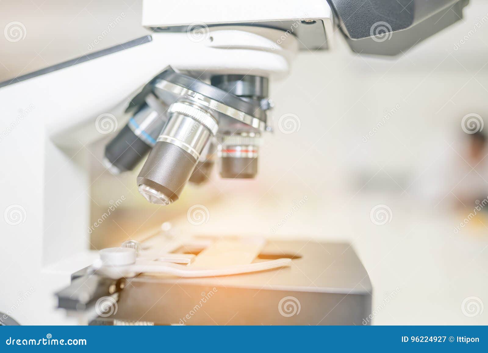 Closeup of microscope stock image. Image of education - 96224927
