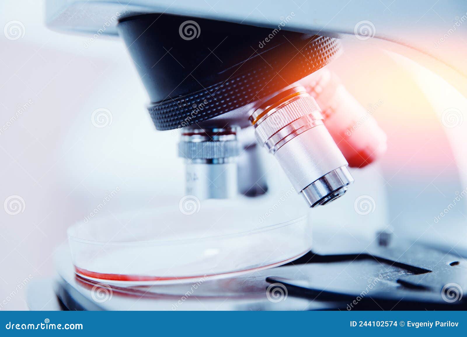 Closeup Microscope Laboratory, Blood Test Running, Virus Check Banner ...