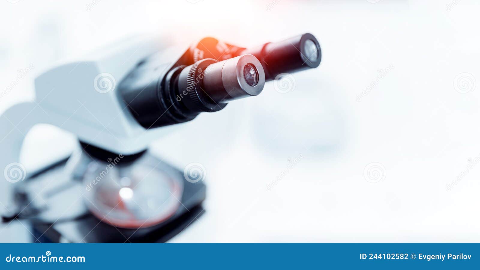 Closeup Microscope Laboratory, Blood Test Running, Virus Check Banner ...