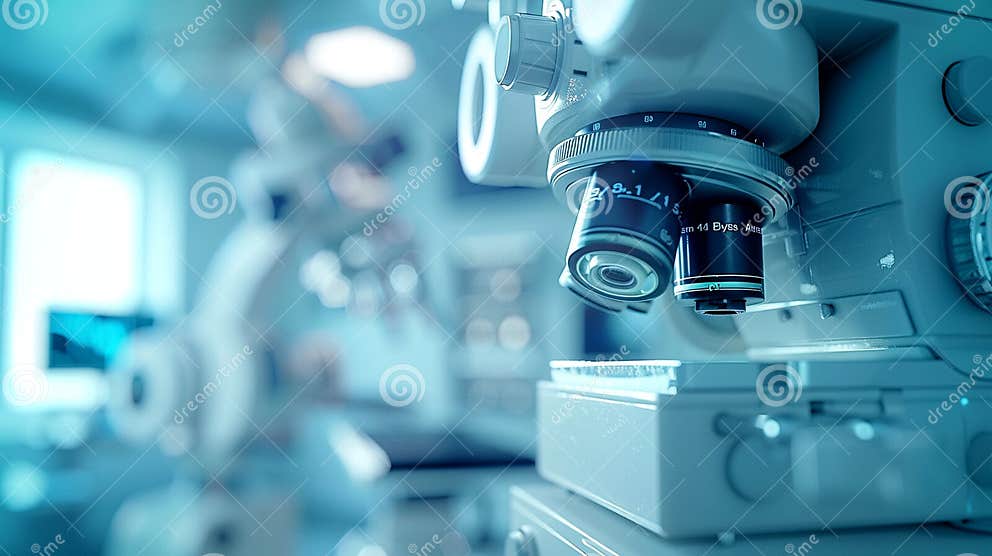 Closeup of a Microscope in a Laboratory Setting Stock Illustration ...