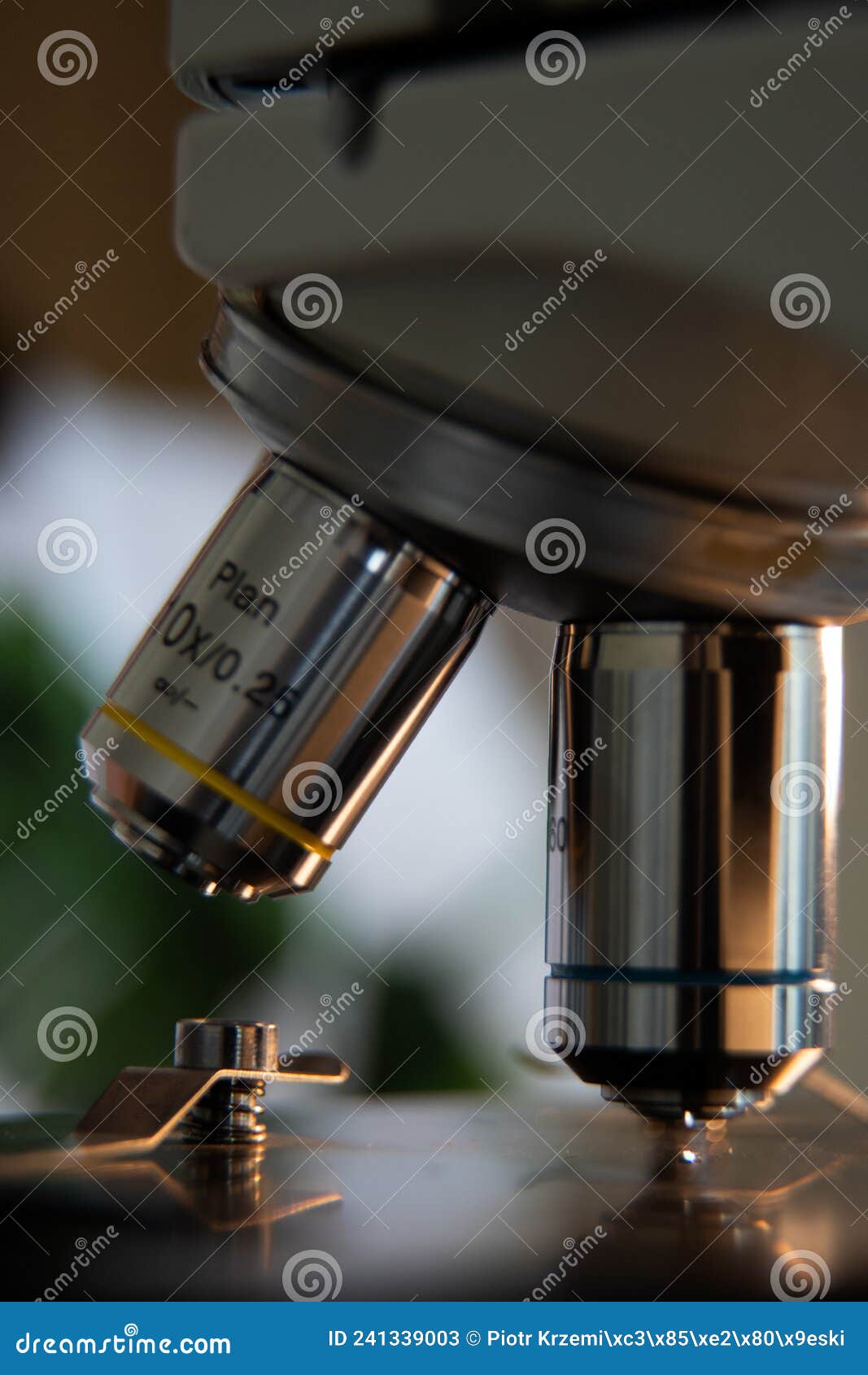 Closeup of a Microscope Lens Pointing at a Specimen Stock Image - Image ...