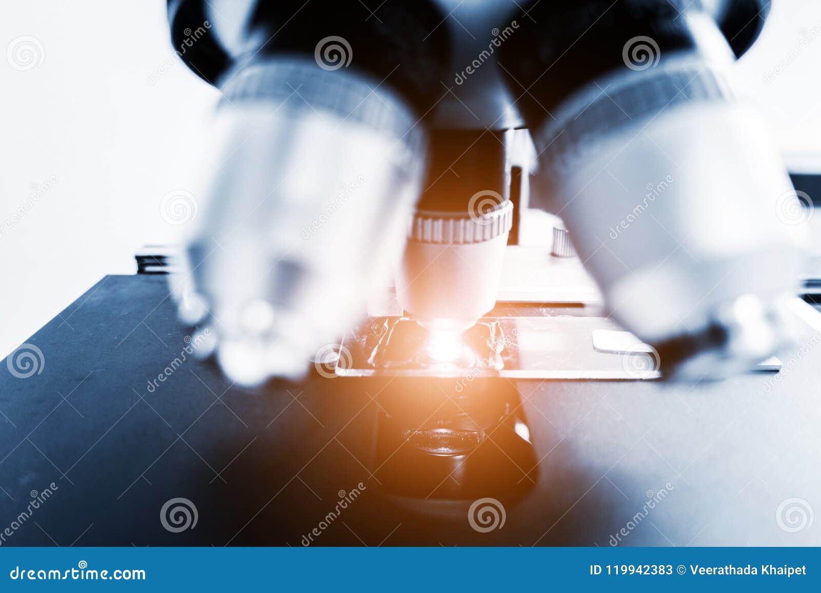 Closeup of Microscope Lens. Science Laboratory Research and Development ...
