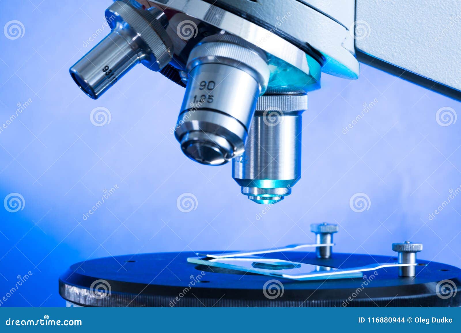 Closeup of Microscope Lenses and Slide Stock Photo - Image of medicine ...