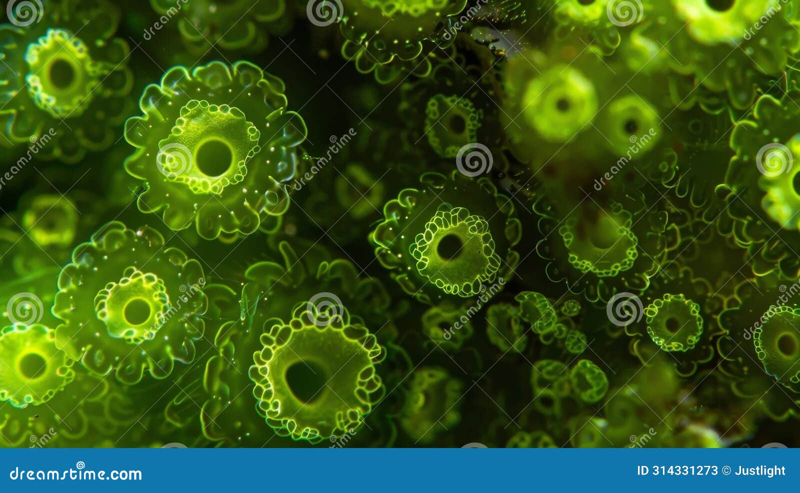 A Closeup of a Microscopic Algae Bloom with Millions of Tiny Green ...