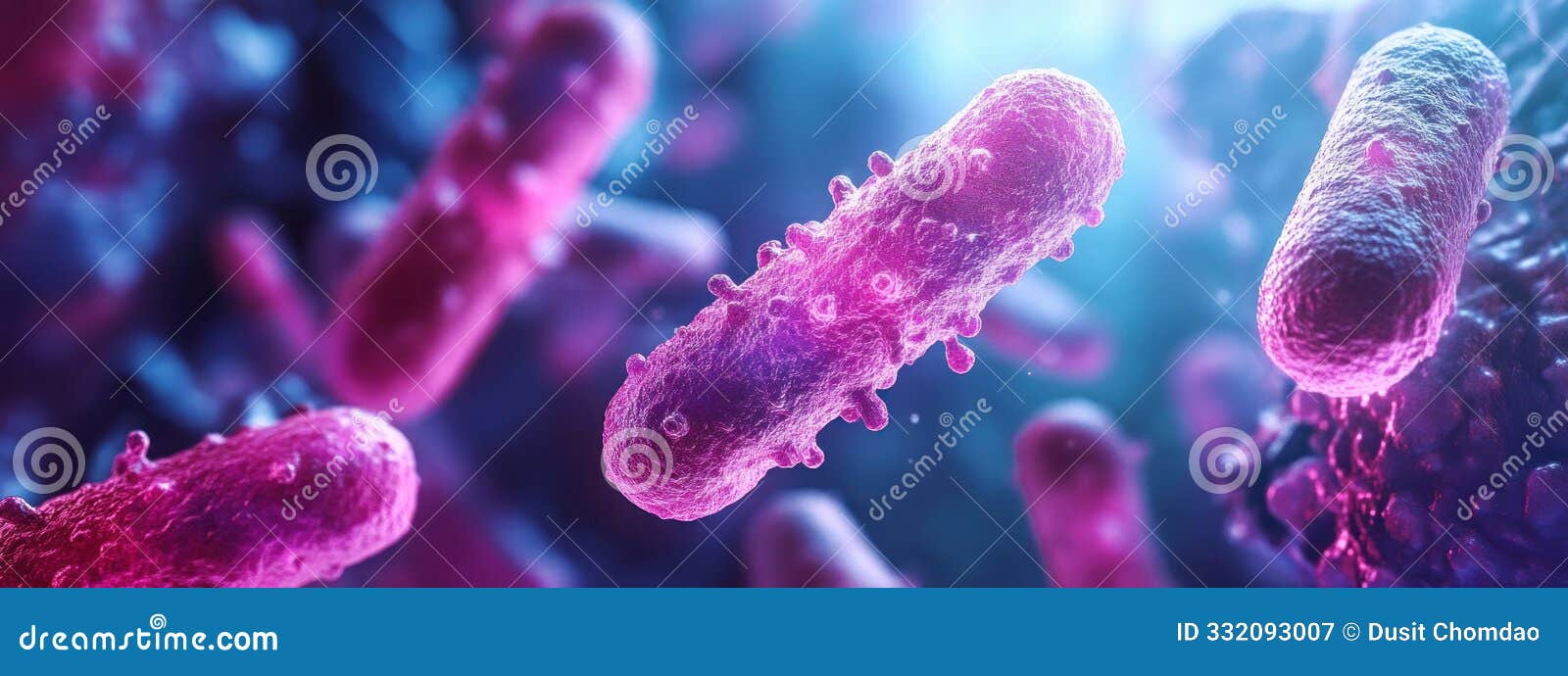 Closeup Microscopic Bacteria Background on Blue and Purple Glow Neon ...