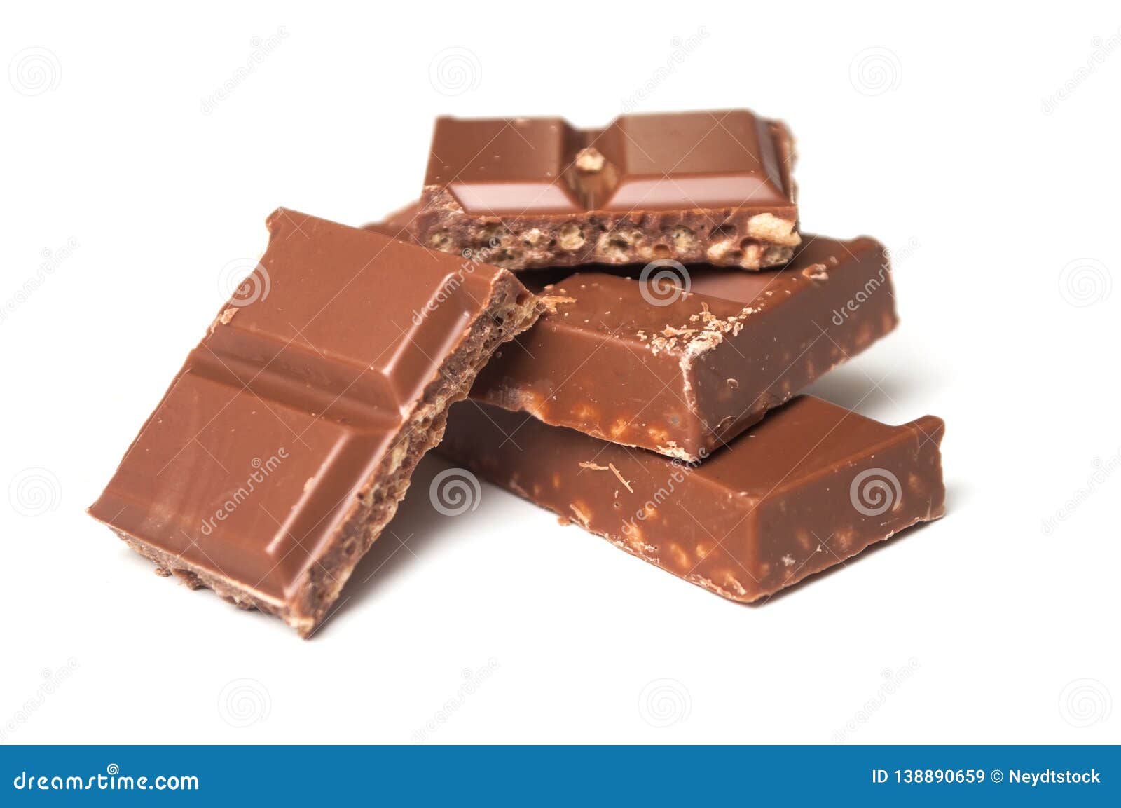 Milk Puffed Rice Chocolate Blocks on White Background Stock Image ...