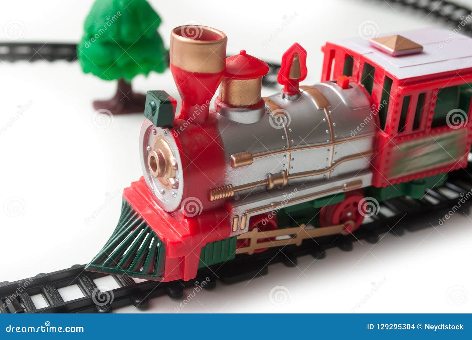Miniature Plastic Train on White Background Stock Photo - Image of ...