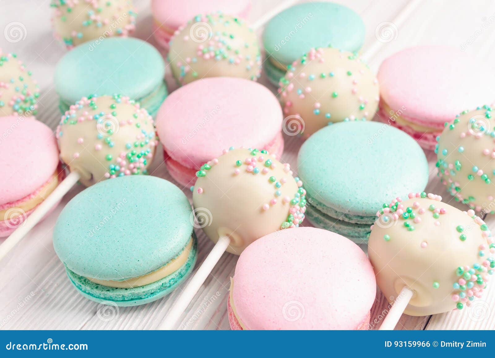 Closeup Mint Strawberry Flavor Macarons Cake Pops Stock Photos - Free ...