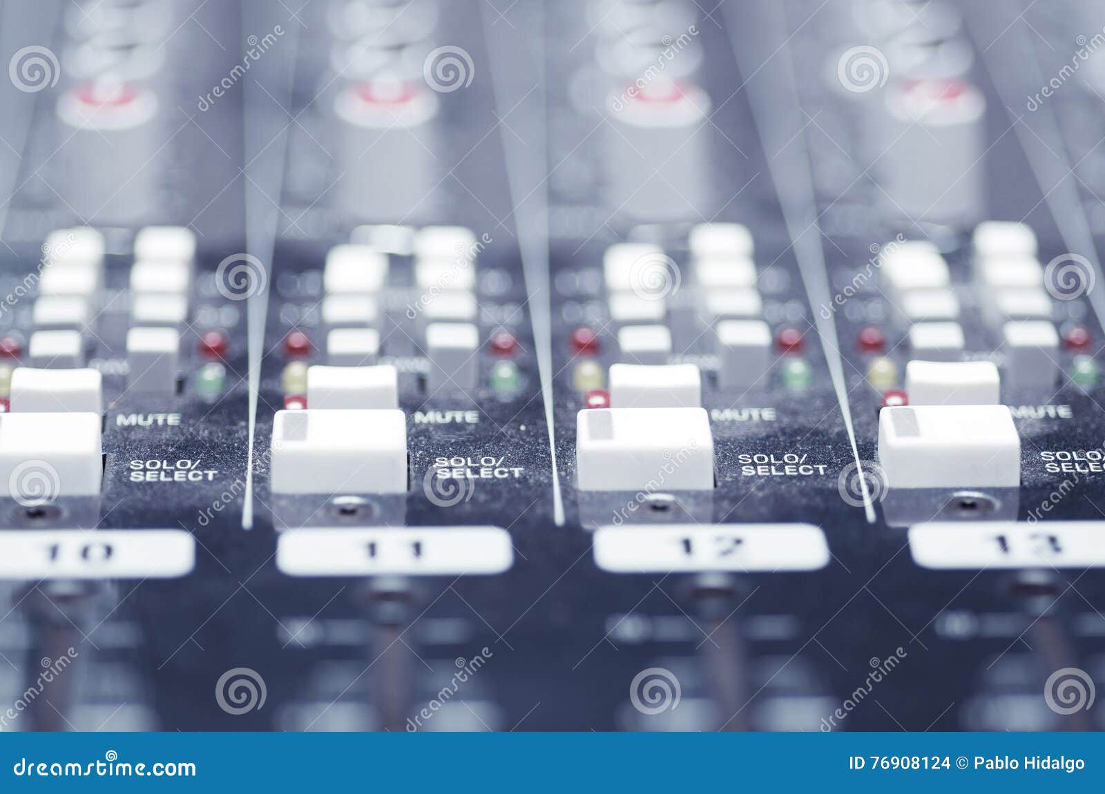 Closeup Mixing Faders and Knobs As Seen from Above Side Angle, Artistic ...
