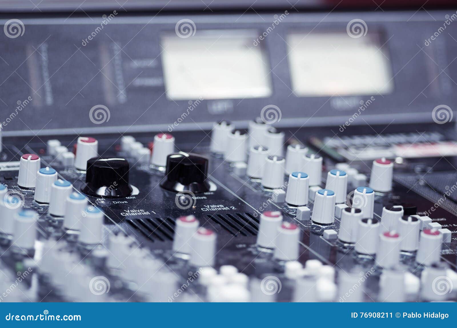 Closeup Mixing Faders and Knobs As Seen from Above Side Angle, Artistic ...