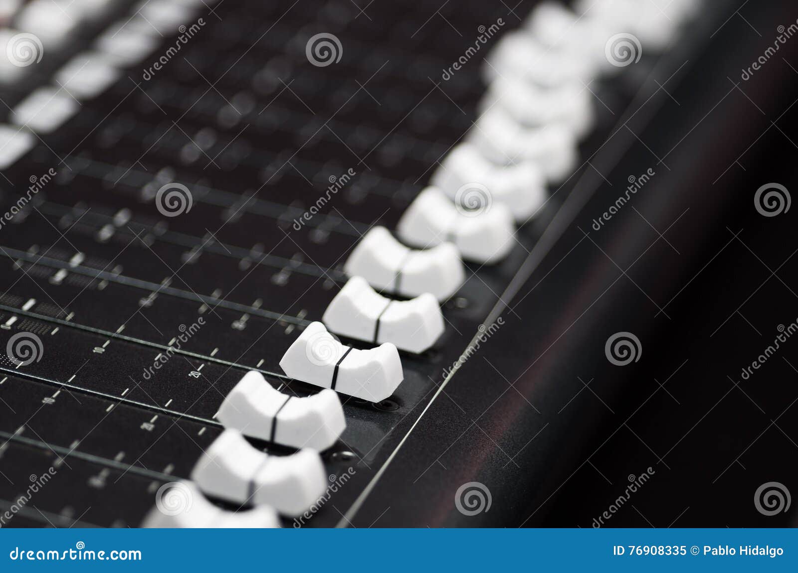 Closeup Mixing Faders and Knobs As Seen from Above Side Angle, Artistic ...
