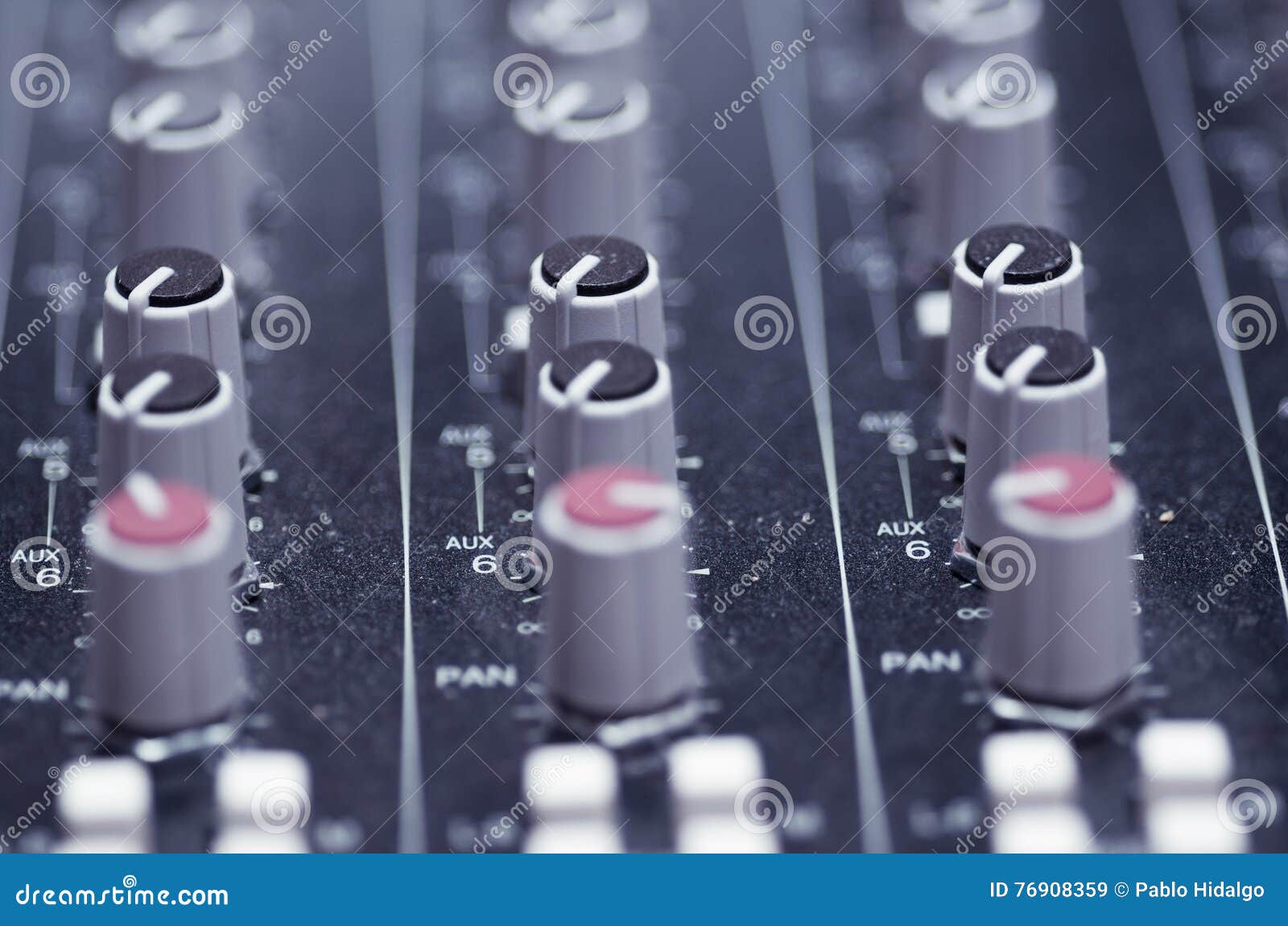 Closeup Mixing Faders and Knobs As Seen from Above Side Angle, Artistic ...