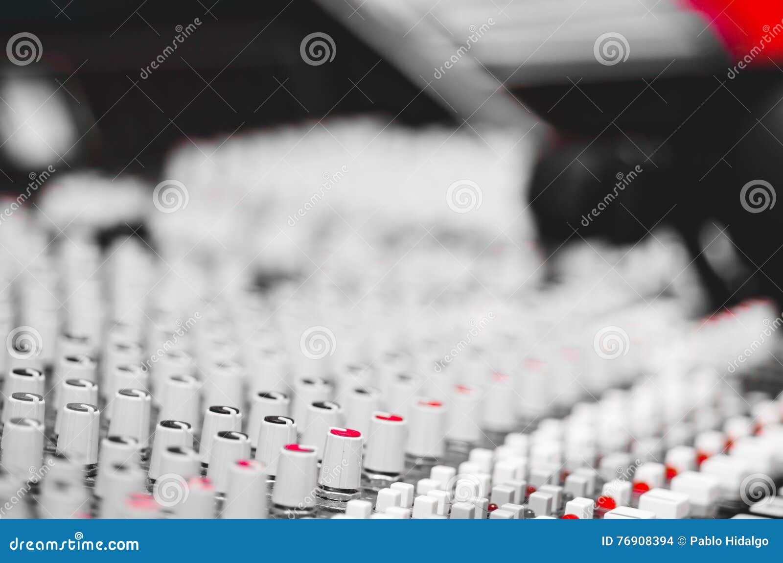Closeup Mixing Faders and Knobs As Seen from Above Side Angle, Artistic ...