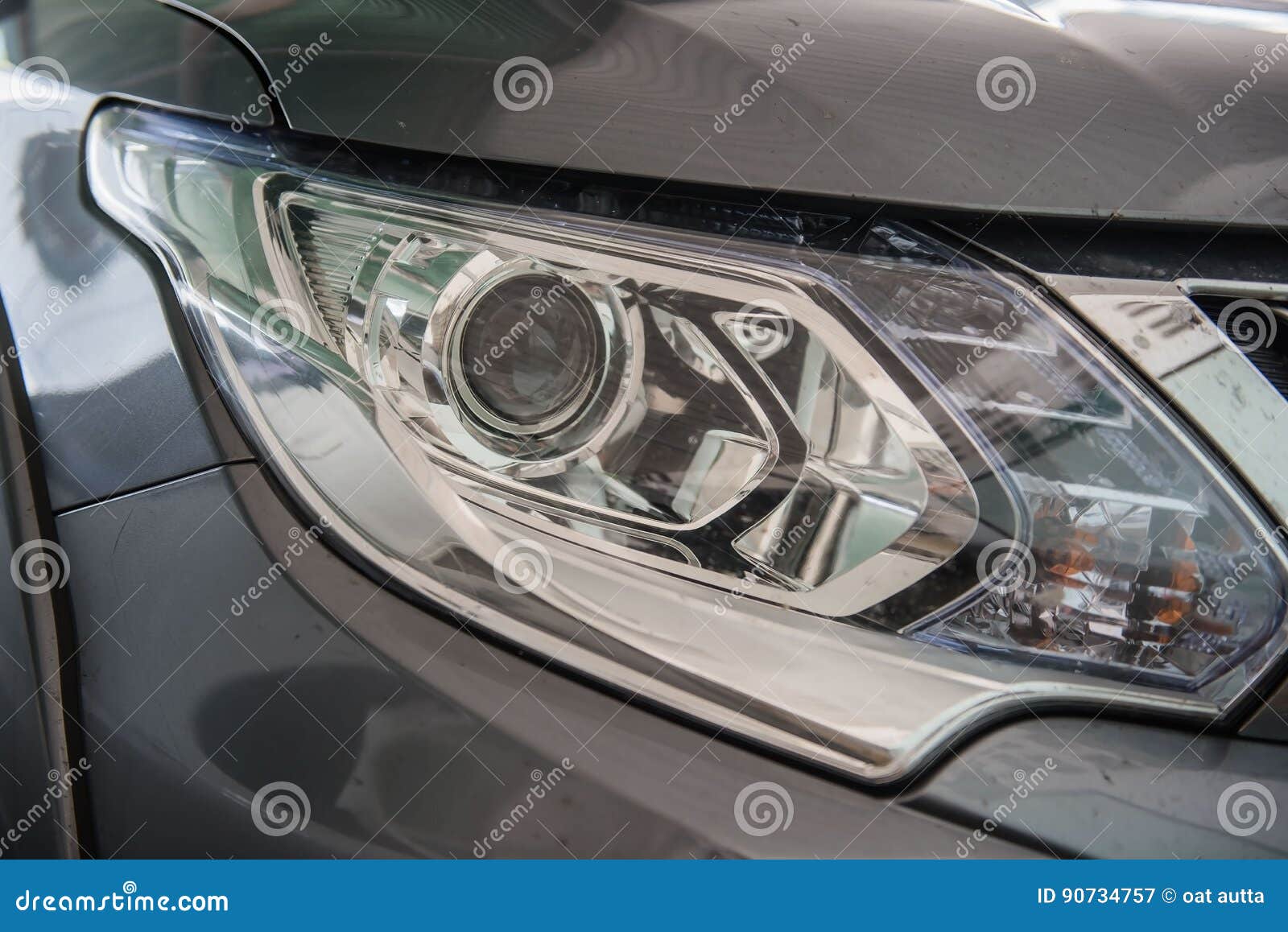 Closeup Modern Front a Car Headlight Stock Image - Image of automobile ...