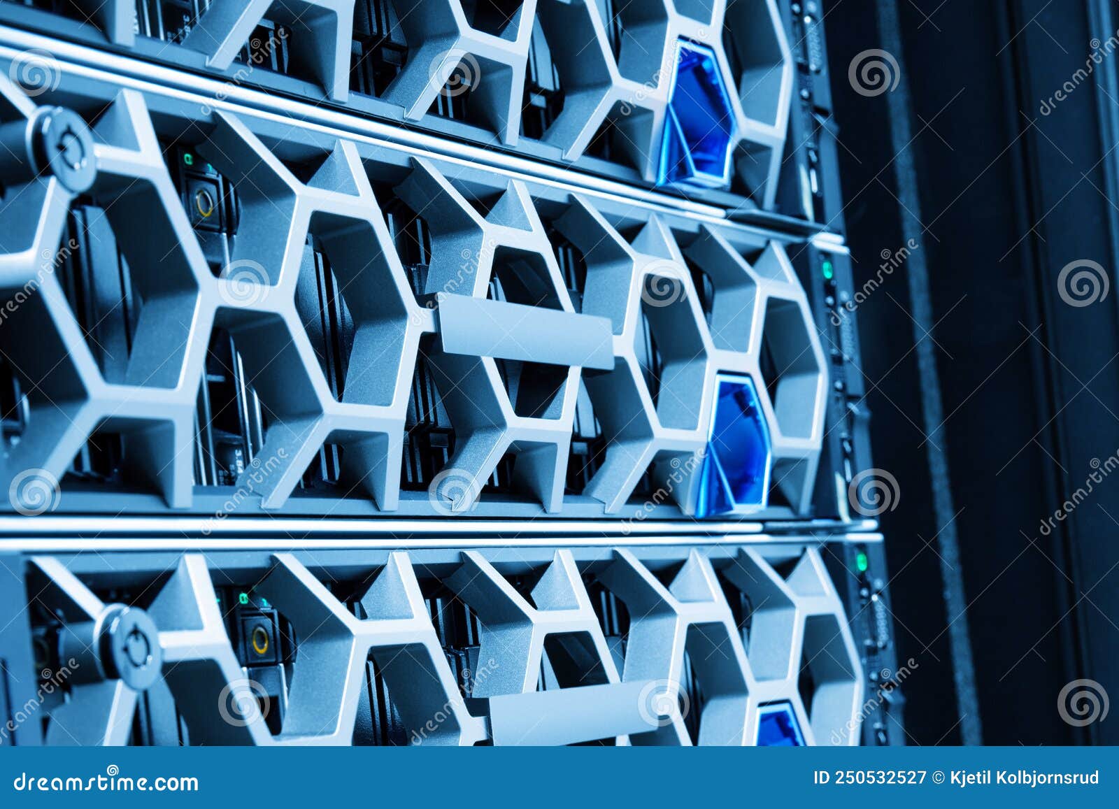 Closeup of Modern Hard Drives in Illuminated Blue Datacenter Stock ...