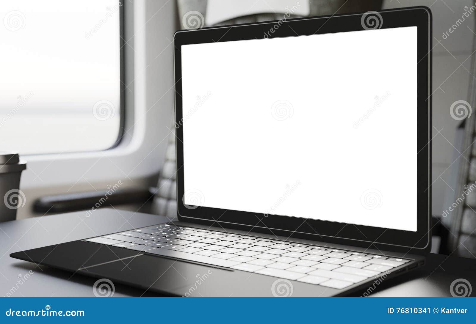 Closeup Modern Laptop Blank Screen Table Inside Interior First Class ...