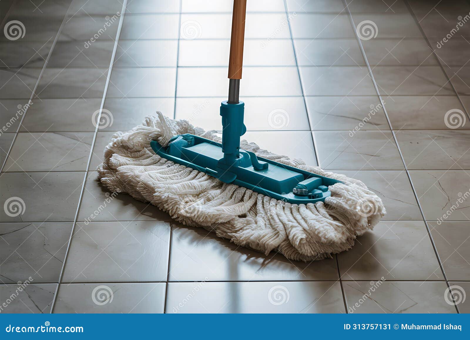 Closeup Mop on Light Tile Floor Captured by Neural Network Stock ...