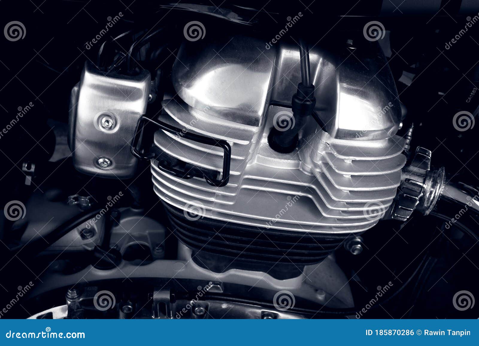 Closeup Motorcycle Engine Side View Reflective Metal And Black Leather ...
