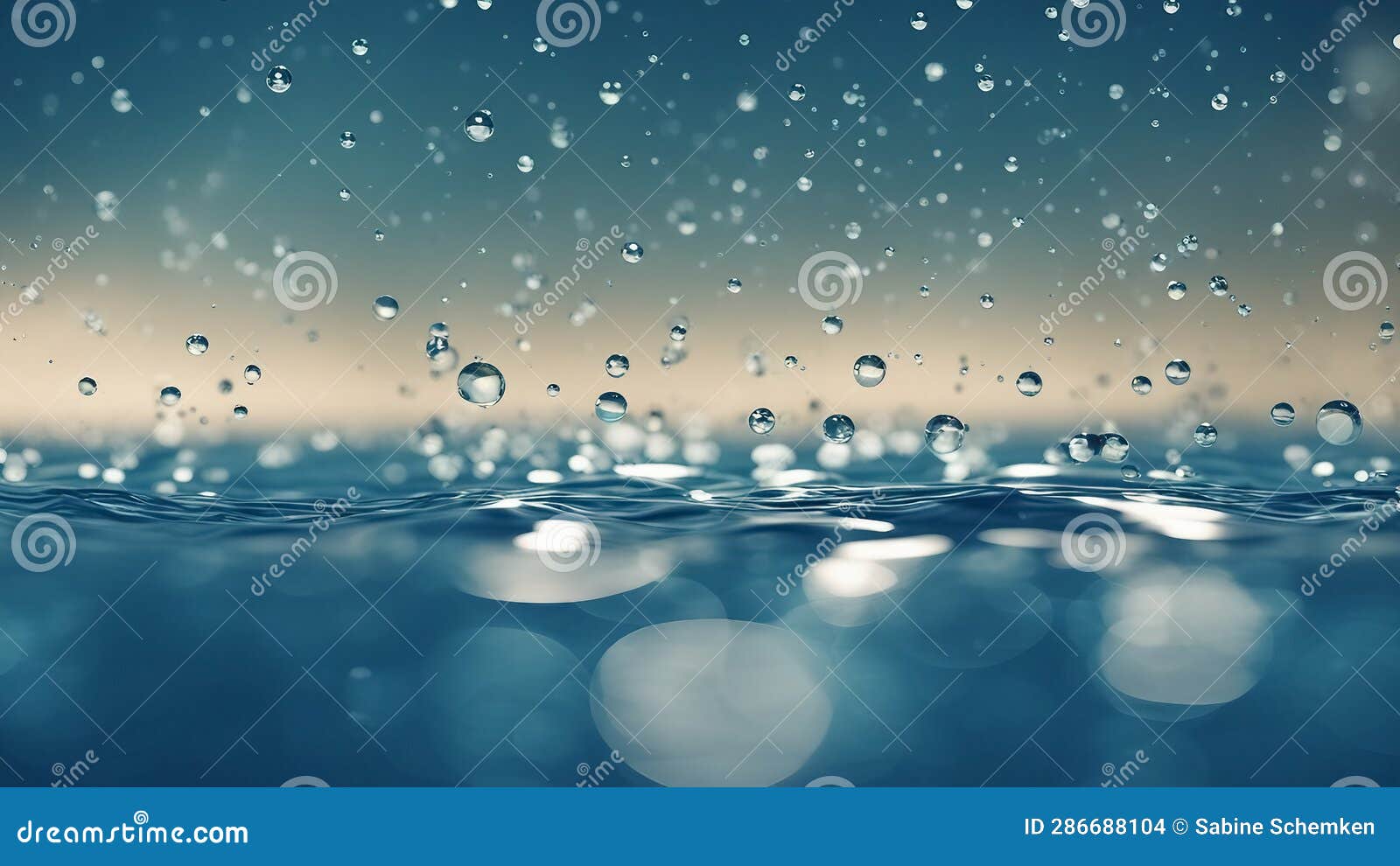Closeup of a Moving Water Surface with Drops and Bubbles. Concept ...