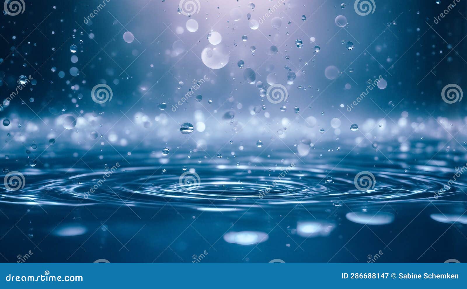 Closeup of a Moving Water Surface with Drops and Bubbles. Concept ...