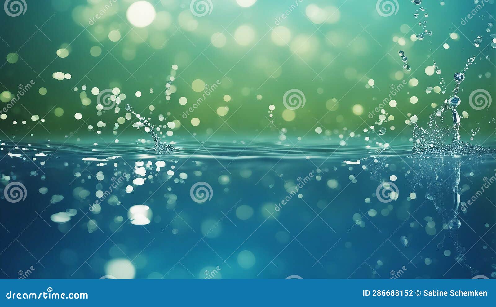 Closeup of a Moving Water Surface with Drops and Bubbles. Concept ...