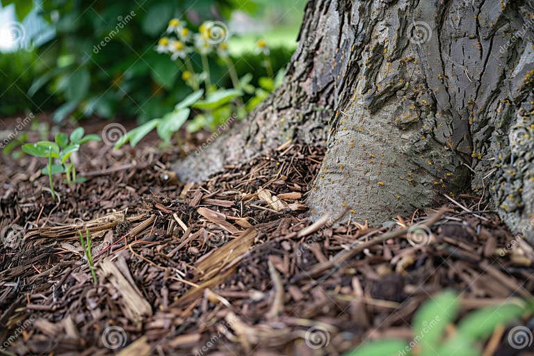 Closeup of Mulch Around the Base of a Tree Stock Photo - Image of ...