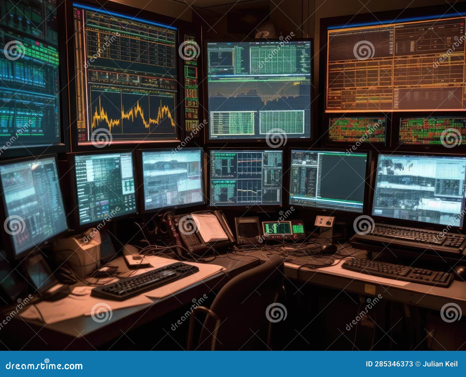Computer Screens Display Data and Graphs Stock Illustration ...