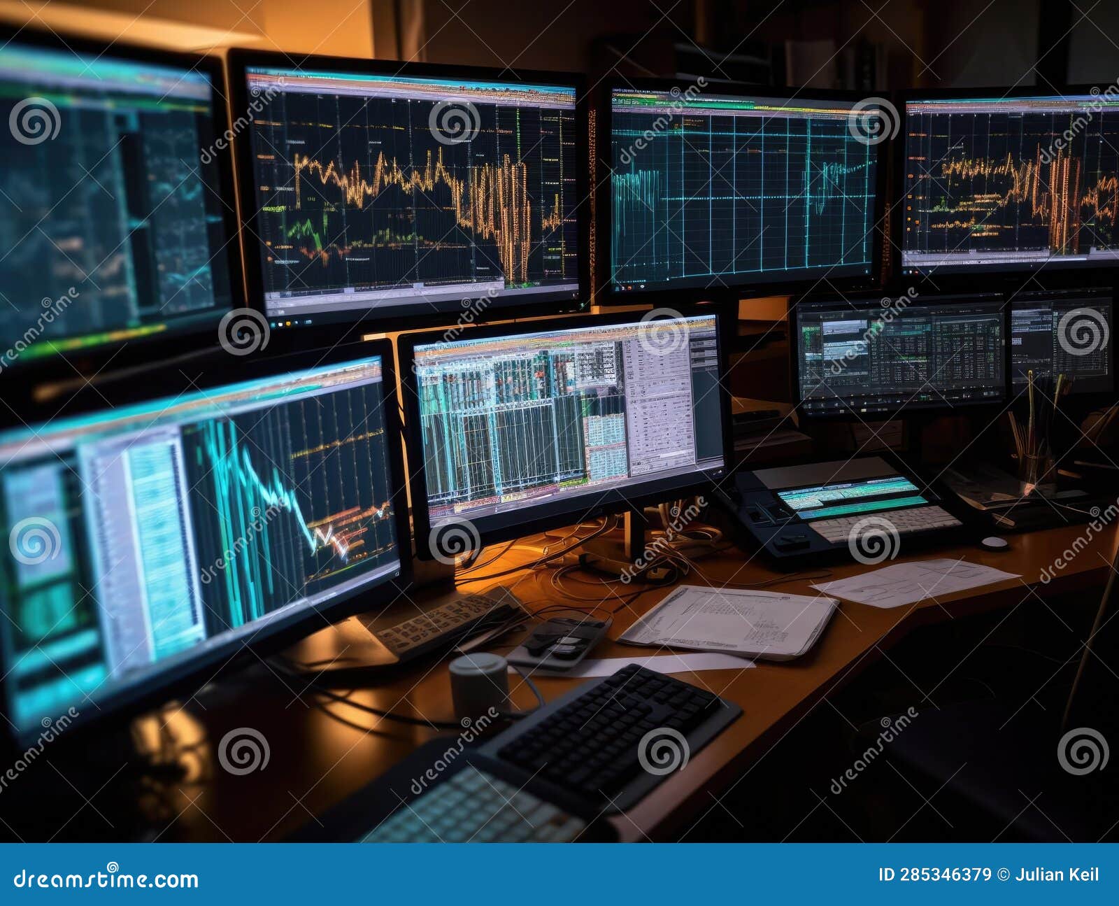 Computer Screens Display Data and Graphs Stock Illustration ...