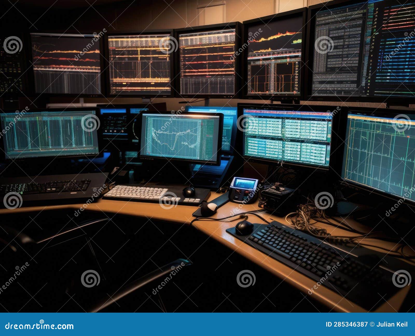 Computer Screens Display Data and Graphs Stock Illustration ...