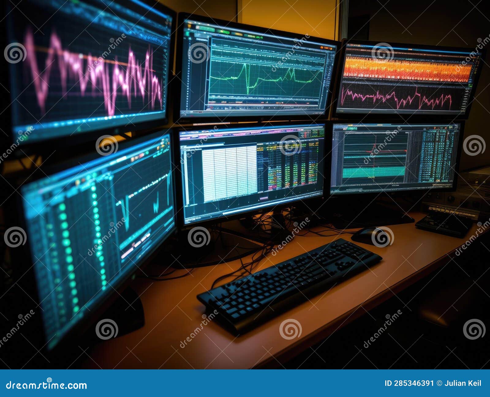 Computer Screens Display Data and Graphs Stock Illustration ...