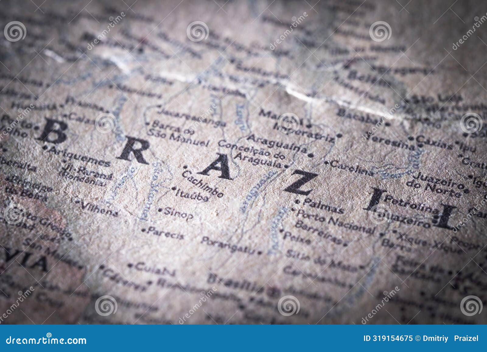 Closeup Name Country, Brazil on World Map. Stock Image - Image of ...