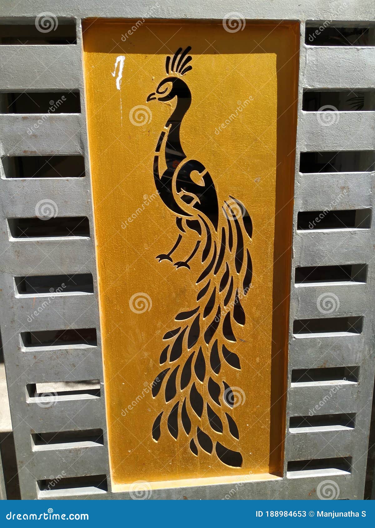 Closeup of National Bird Peacock Design in a Iron Gate Stock Image ...