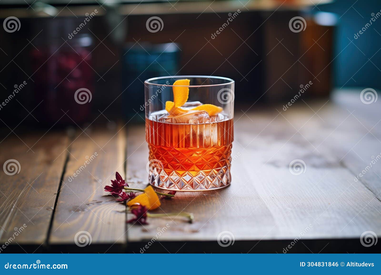 Closeup of Negroni with Ice Cubes and Cherry Garnish Stock Photo ...