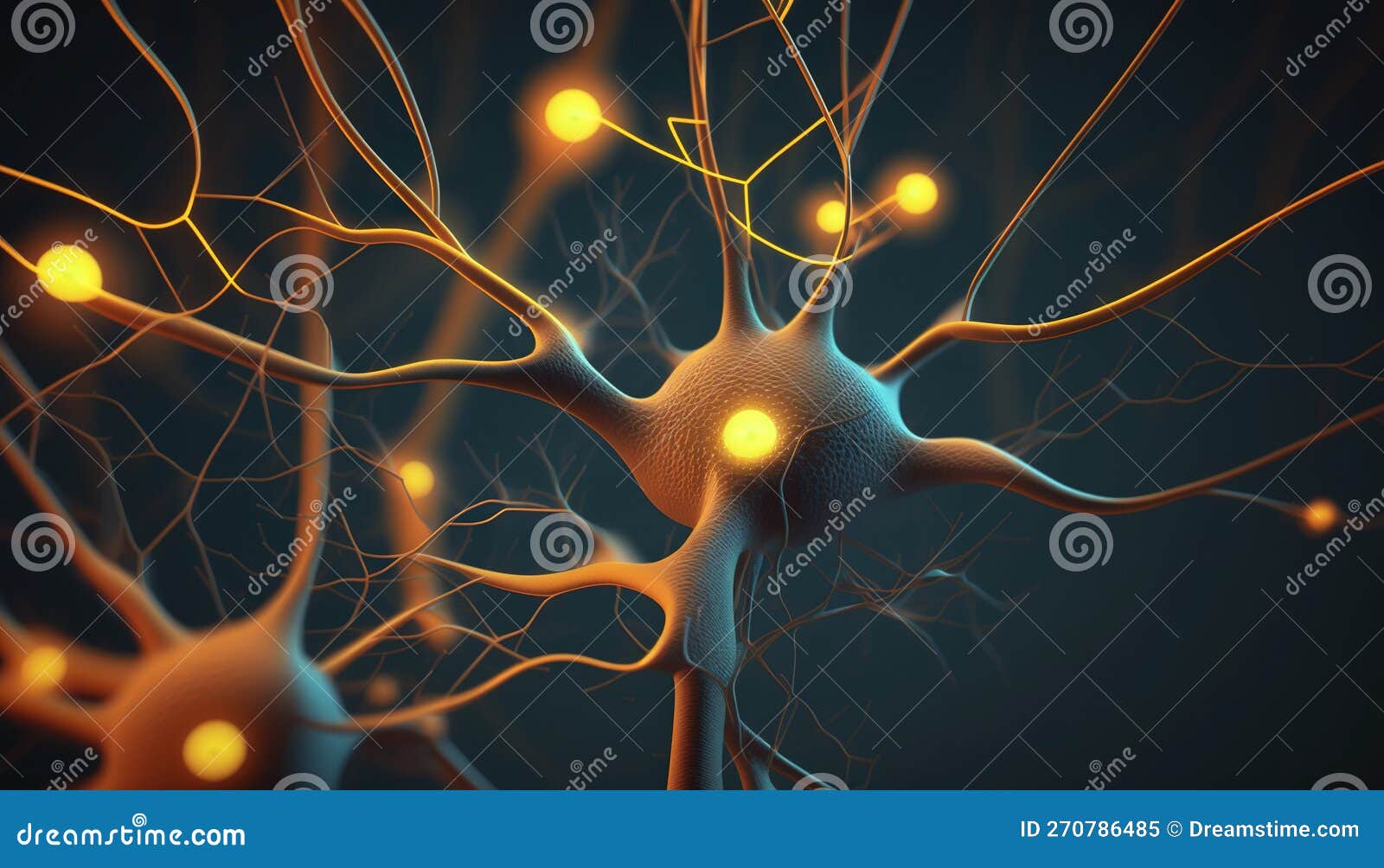 Closeup of Neuron Cells in the Brain. Neurons Connected with a Net To ...