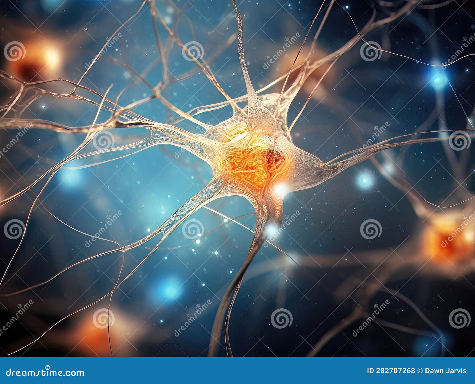 Closeup Of Neuron Under Microscope Representing Brain Activity And ...