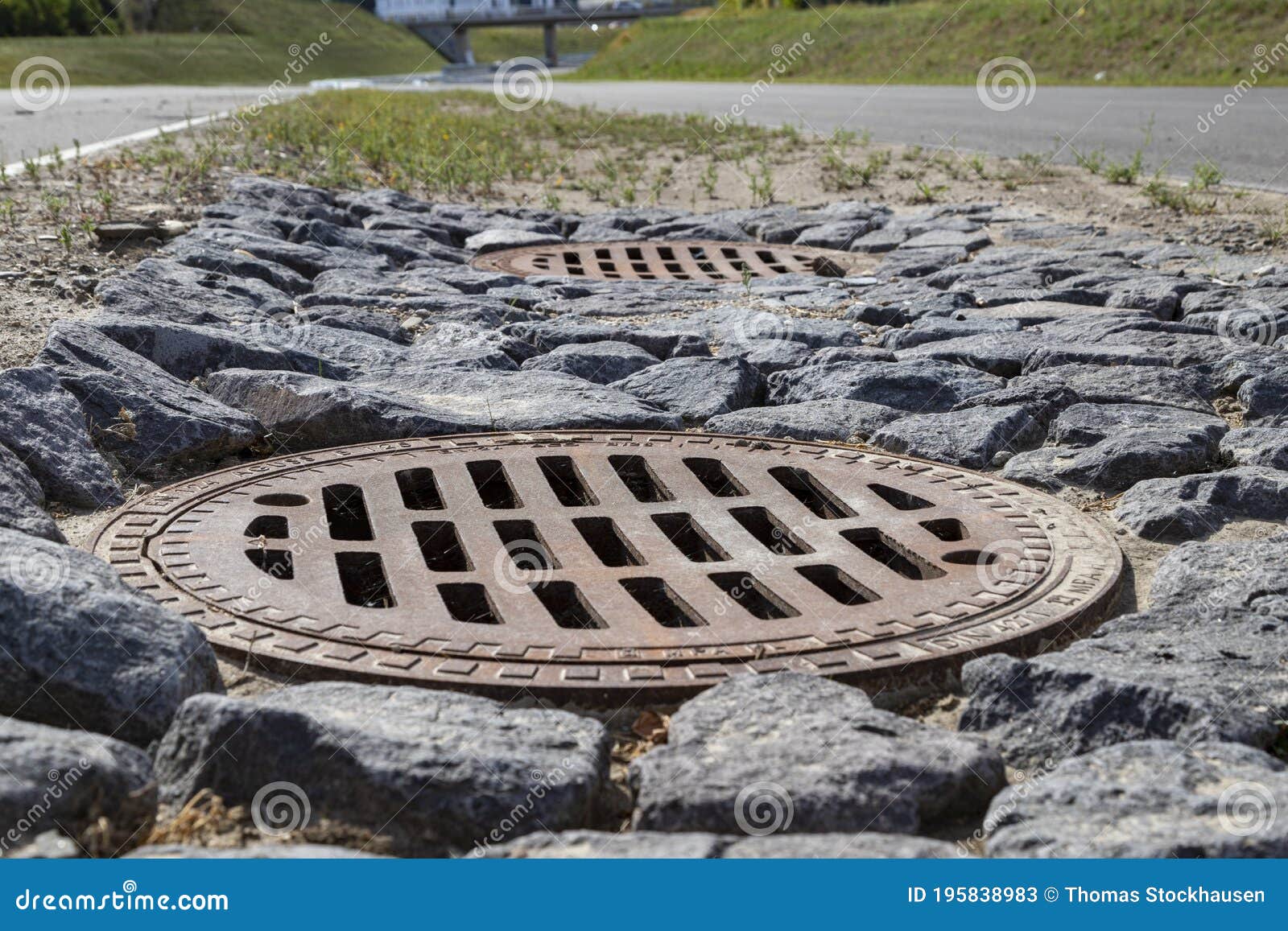 Closeup of a New Manhole Cover Stock Image - Image of grunge, heavy ...