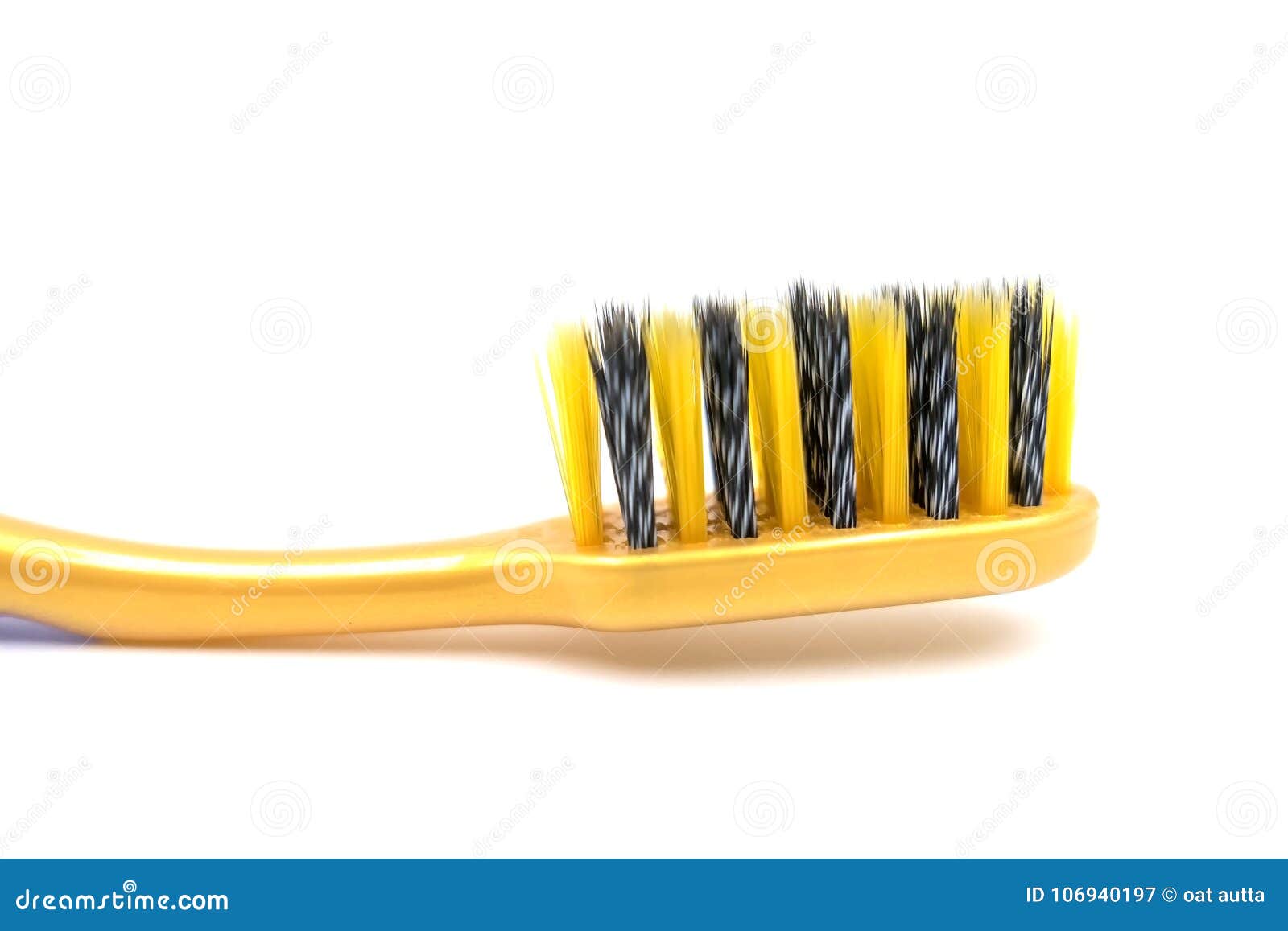 Closeup New Yellow Toothbrushes Isolated on a White Background Stock ...