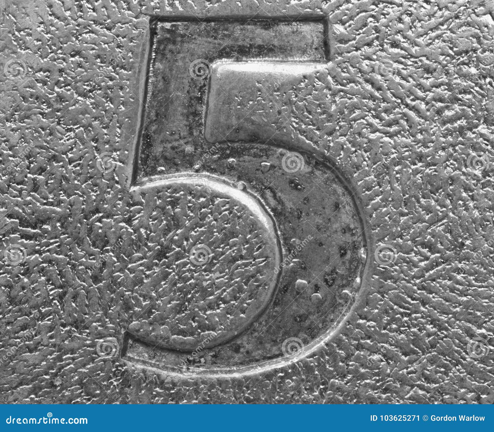 Closeup of the Number Five Embossed in Metal Stock Image - Image of ...