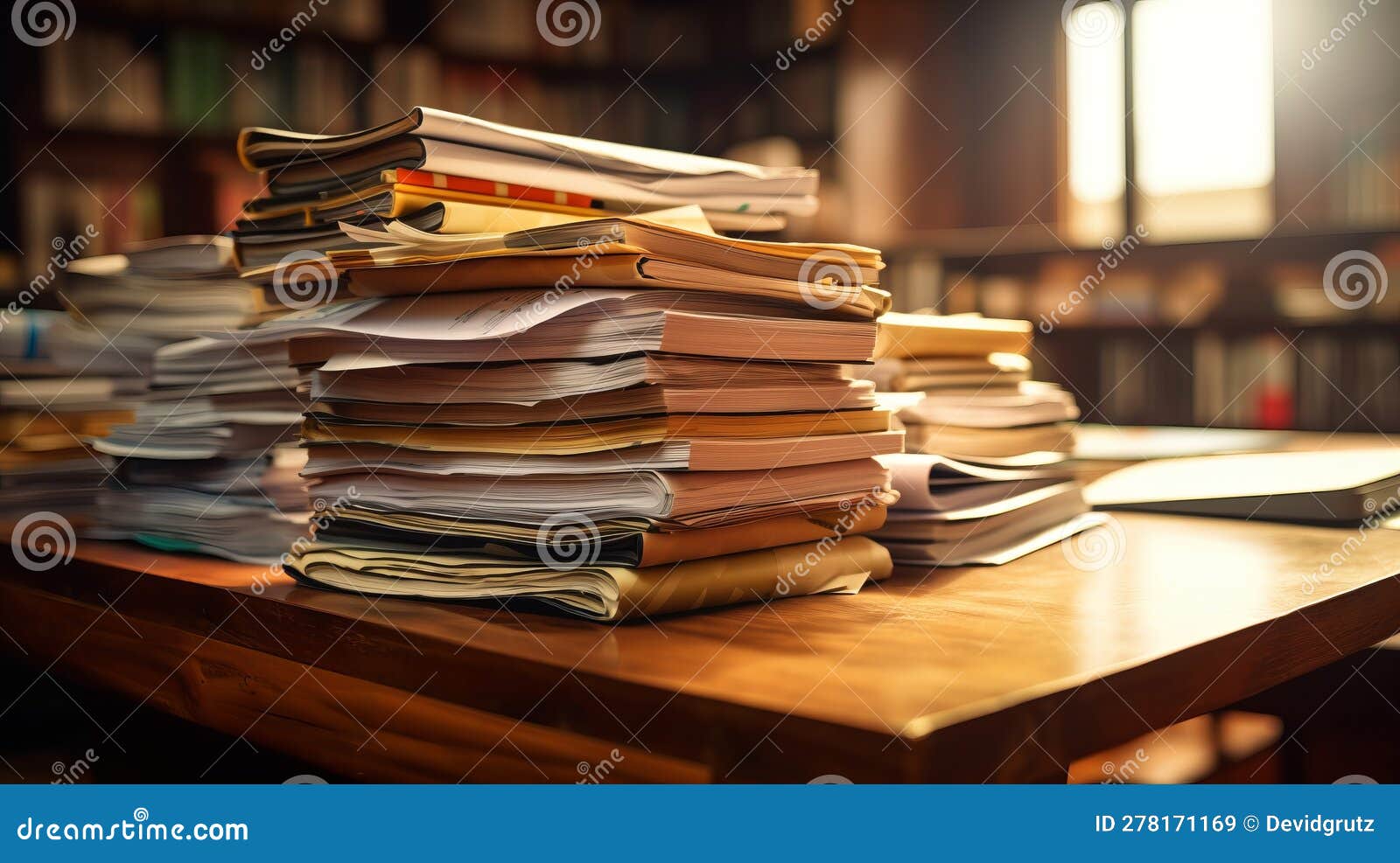 Closeup Office Table with Organized Stacked Papers. Generative AI Stock ...
