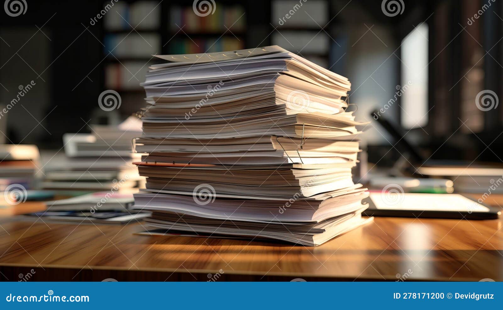 Closeup Office Table with Organized Stacked Papers. Generative AI Stock ...